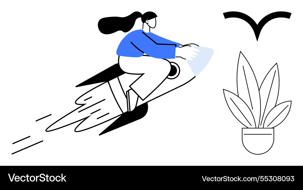Woman riding rocket symbolizing innovation and Vector Image