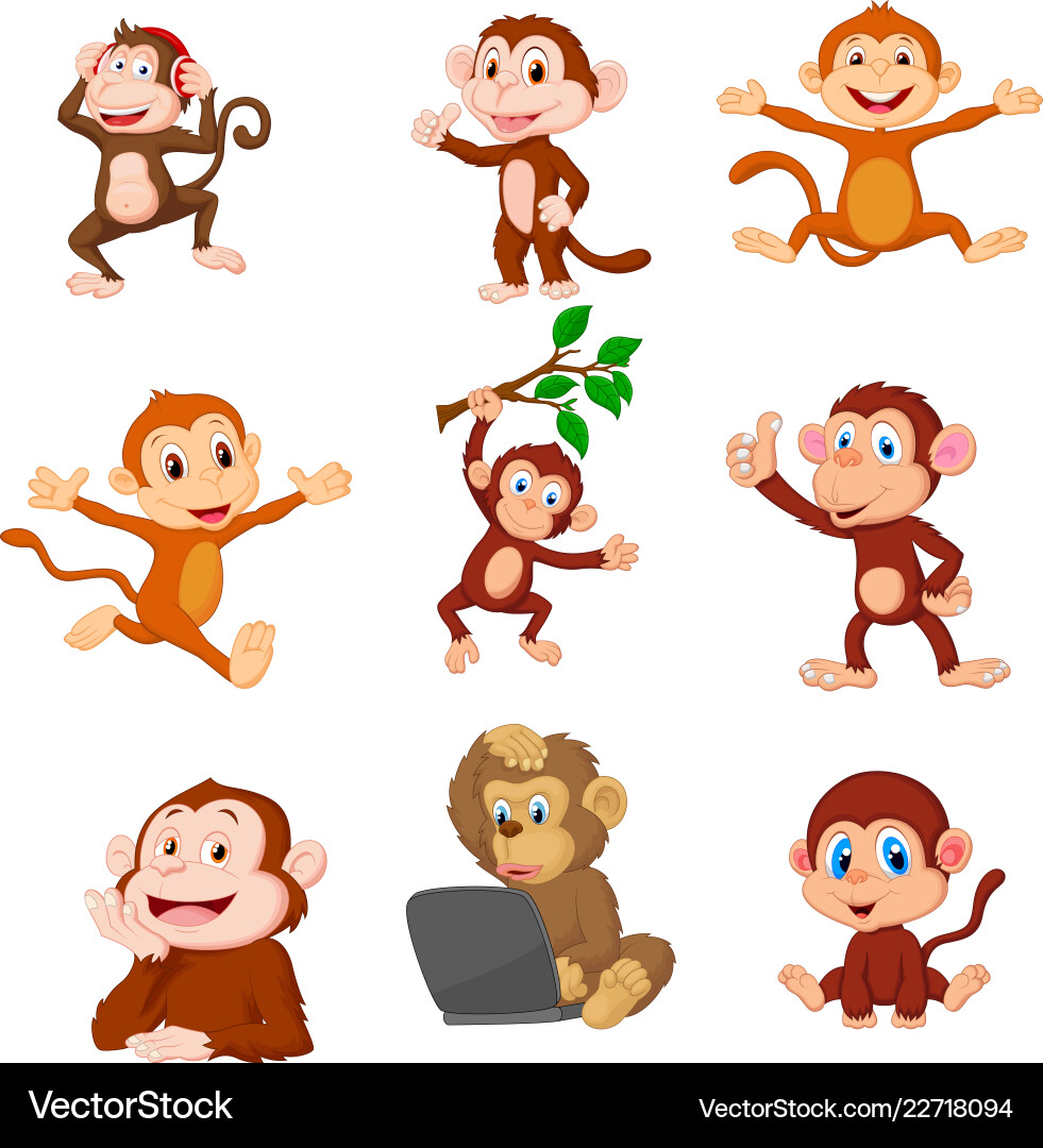 Cartoon happy monkeys collection set Royalty Free Vector