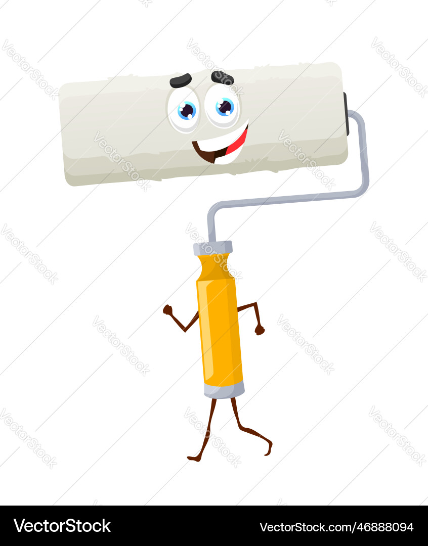 Cartoon paint roller character painting work tool Vector Image