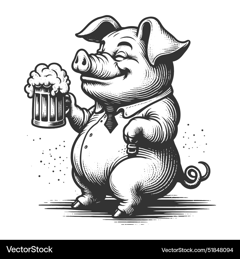 Cartoon pig enjoying beer Royalty Free Vector Image