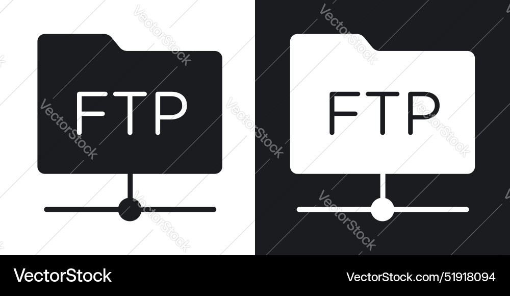Ftp icon set in solid black and white color Vector Image