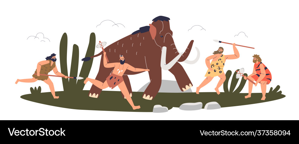 Prehistoric stone age tribe attack mammoth Vector Image