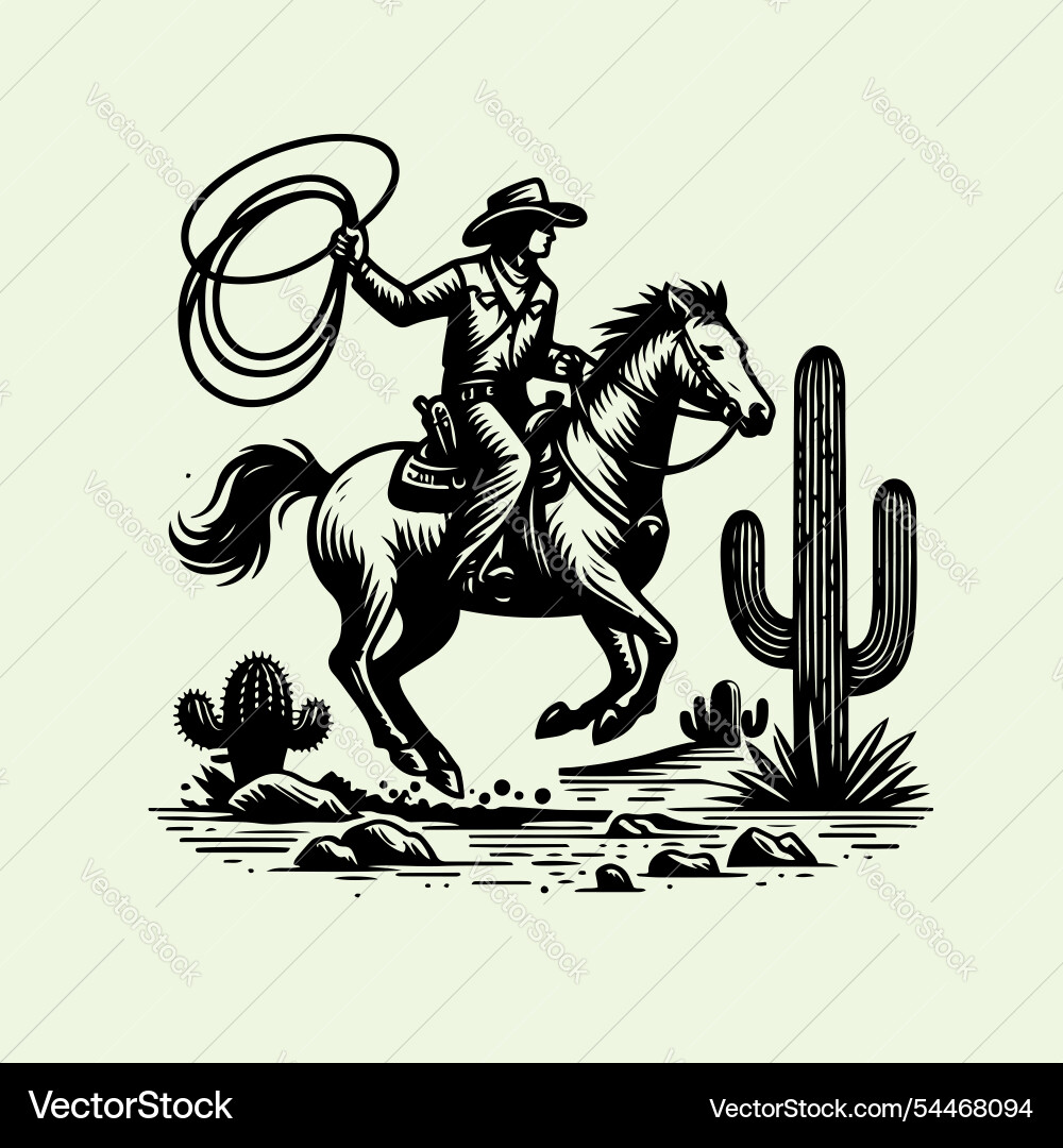 Western cowboy riding a galloping horse Royalty Free Vector