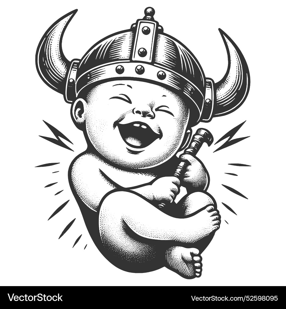 Laughing baby dressed as viking Royalty Free Vector Image