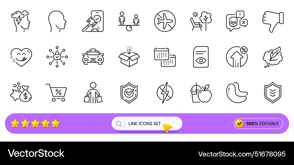 Mindfulness stress calendar and shield line icons Vector Image