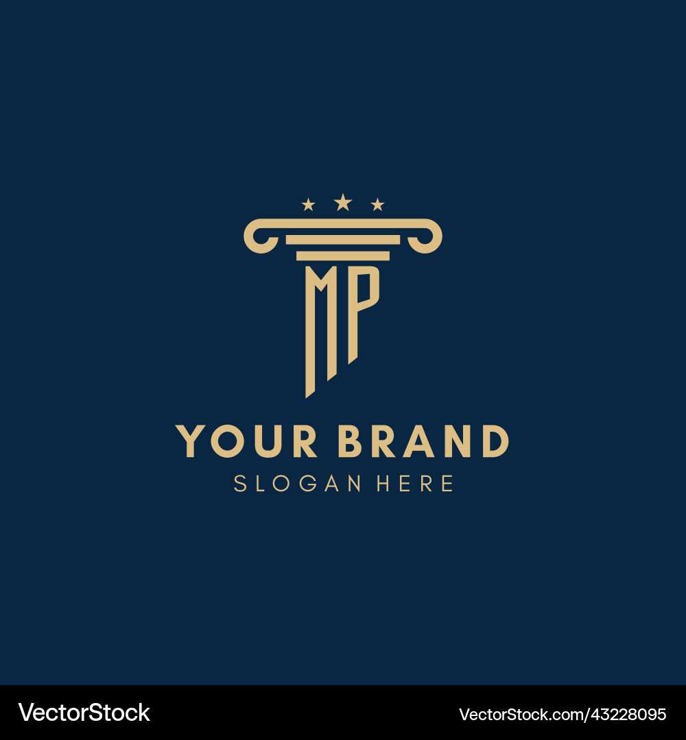 Mp monogram initial logo with pillar and stars Vector Image