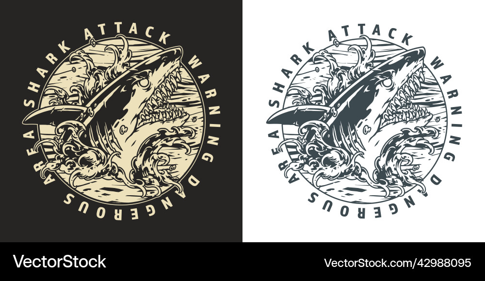 Shark attack flyer monochrome vintage Royalty Free Vector