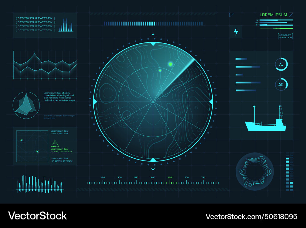 Submarine radar navy ship sonar navigation screen Vector Image