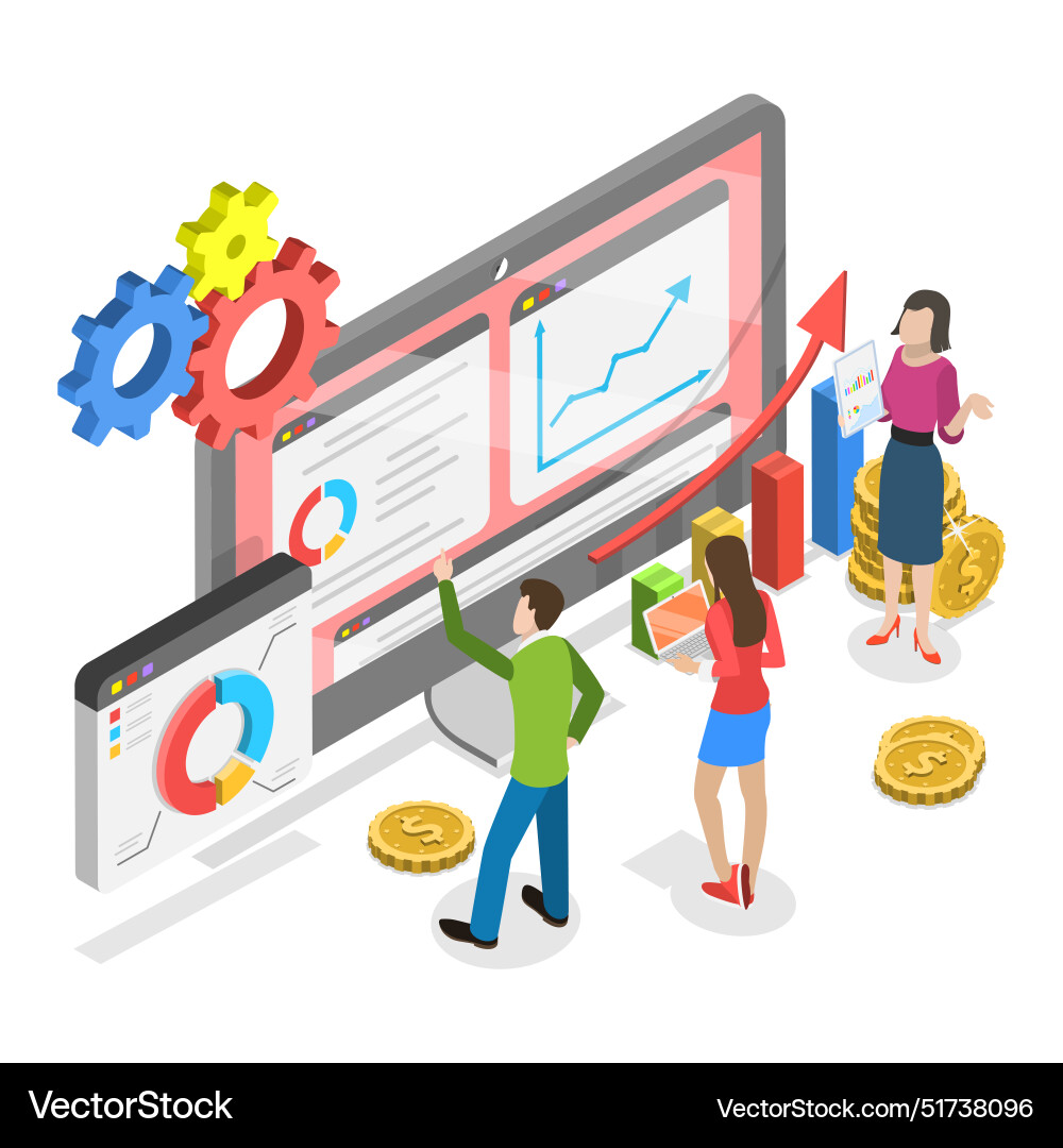 3d isometric flat of business Royalty Free Vector Image