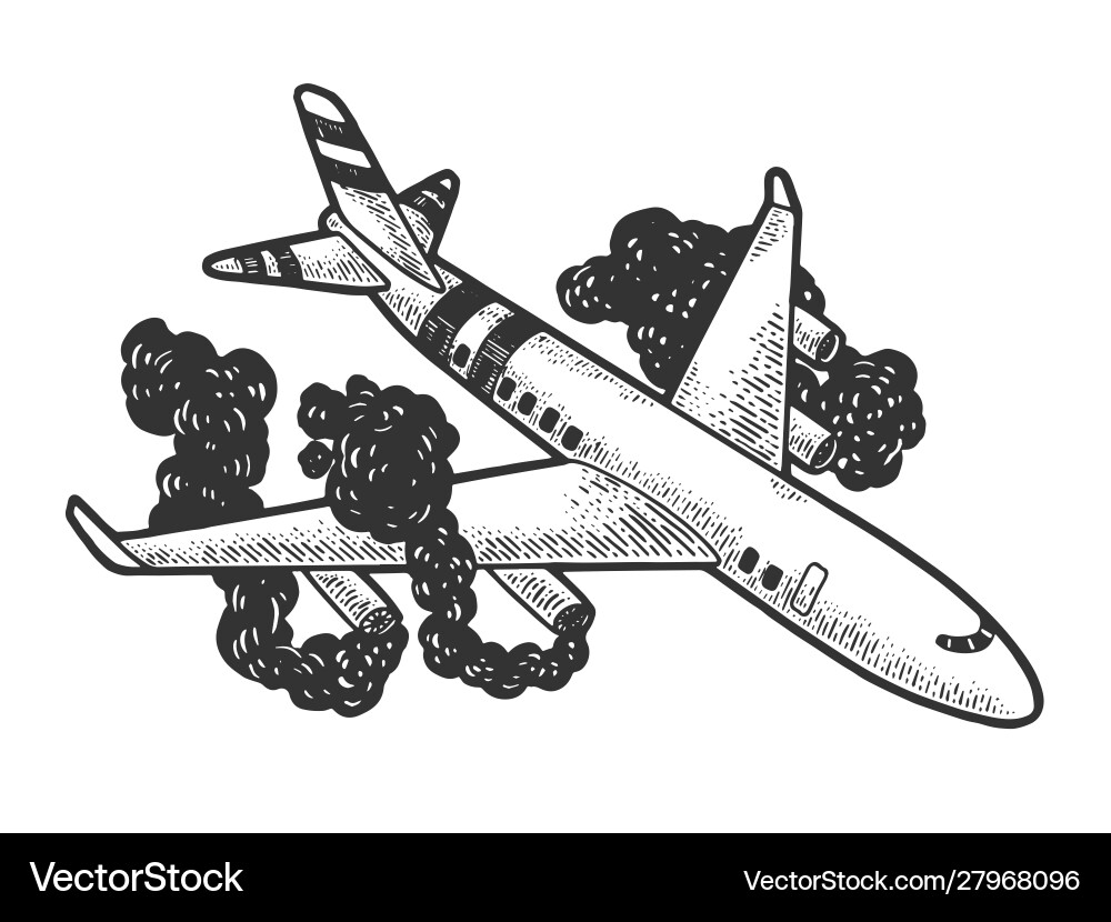 Airplane crash sketch engraving Royalty Free Vector Image
