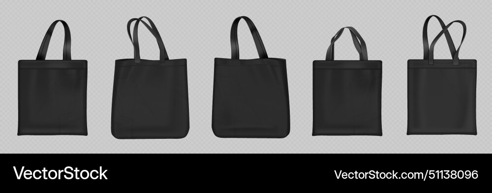 Black tote bags set on transparent background Vector Image