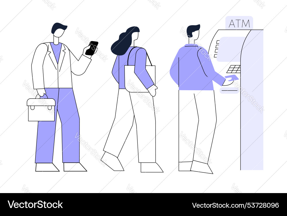 People stands next to an atm queue stands and Vector Image