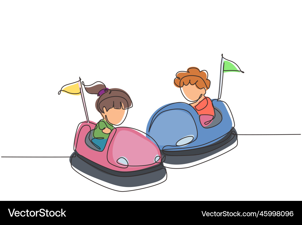 Single continuous line drawing children driving Vector Image