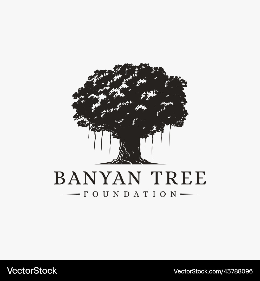 Vintage old great banyan tree logo on white Vector Image