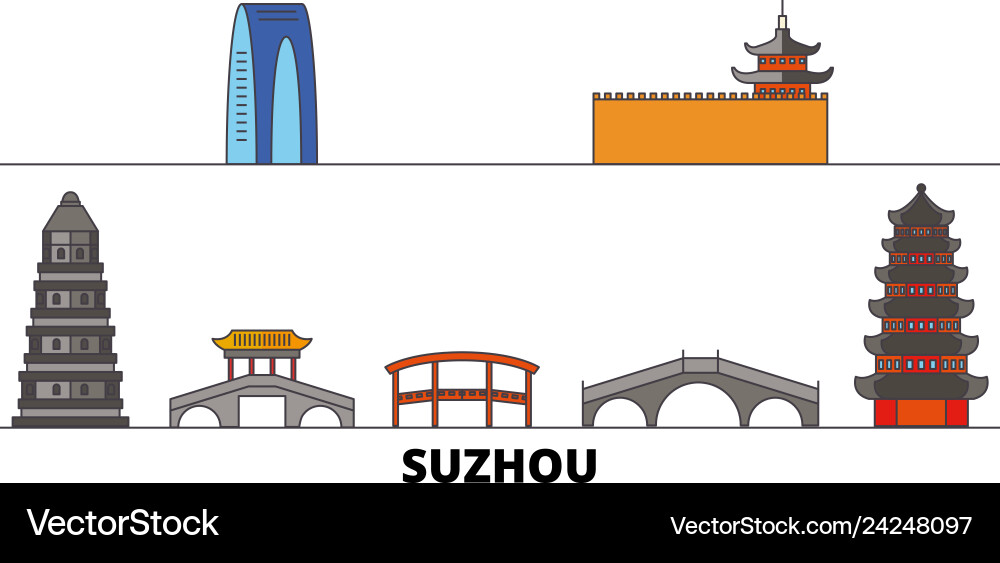 China suzhou flat landmarks Royalty Free Vector Image