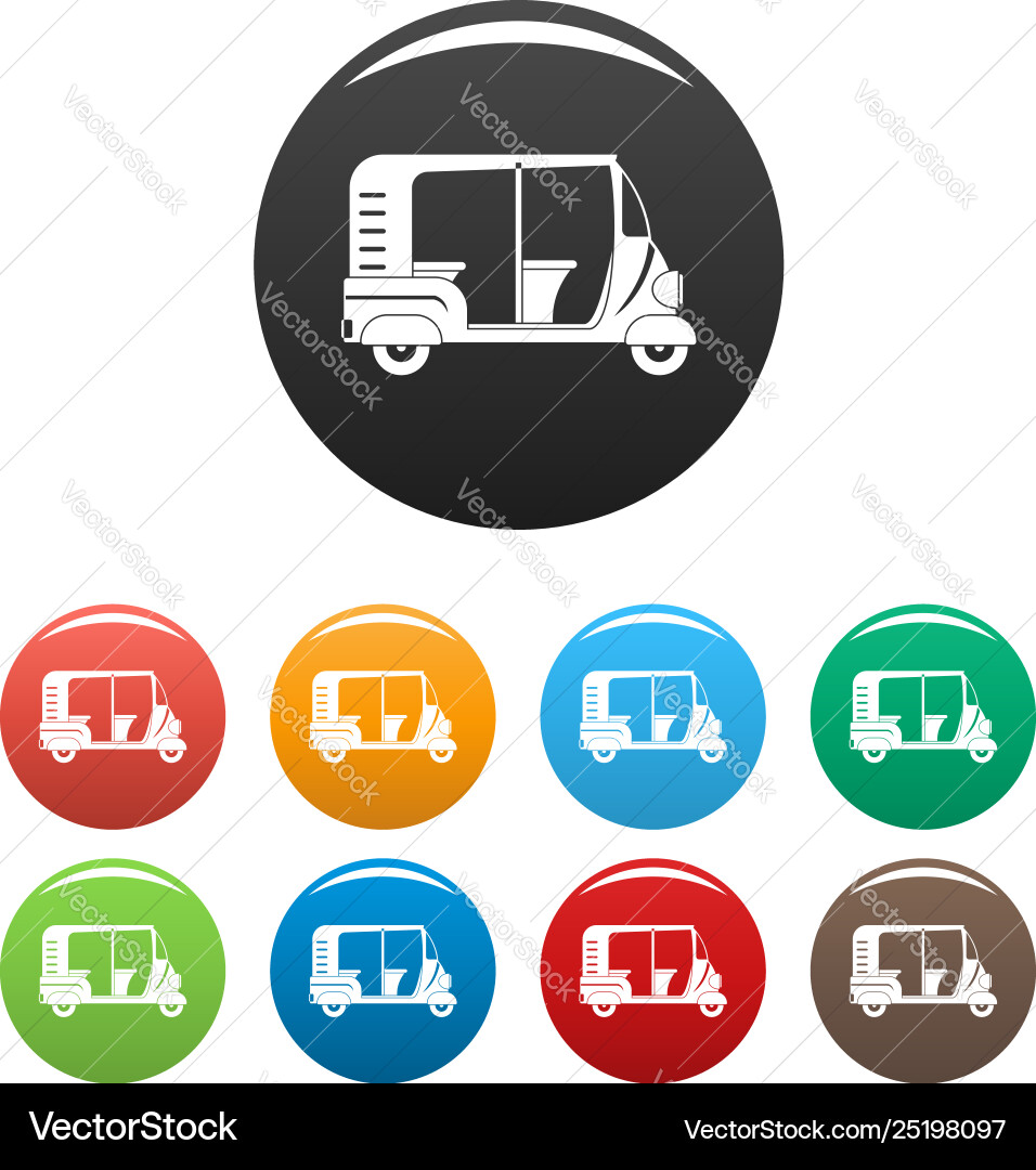 Indian rickshaw icons set color Royalty Free Vector Image