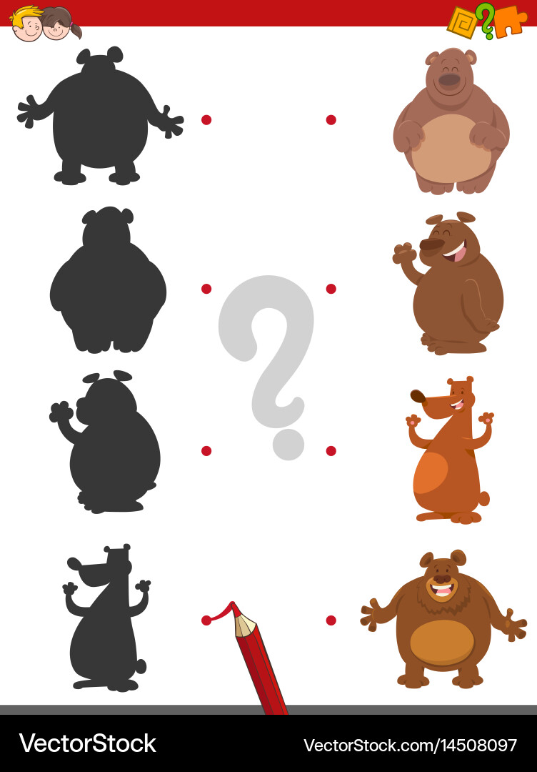 Match shadows activity with bears Royalty Free Vector Image