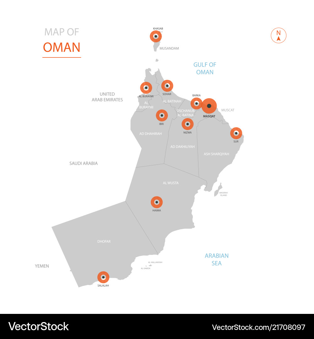 Oman map with administrative divisions Royalty Free Vector