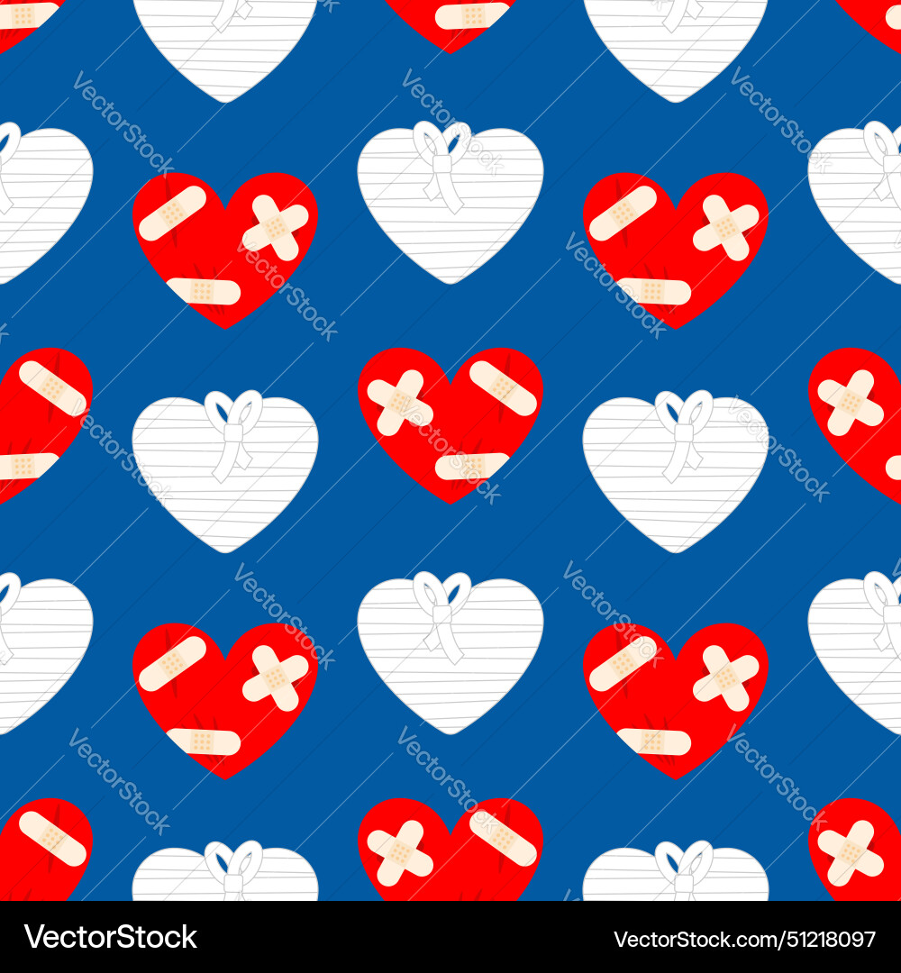 Sick heart with bandages pattern seamless wounded Vector Image