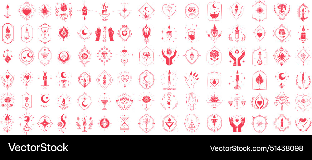Esoteric logos ink sketch set burning Royalty Free Vector