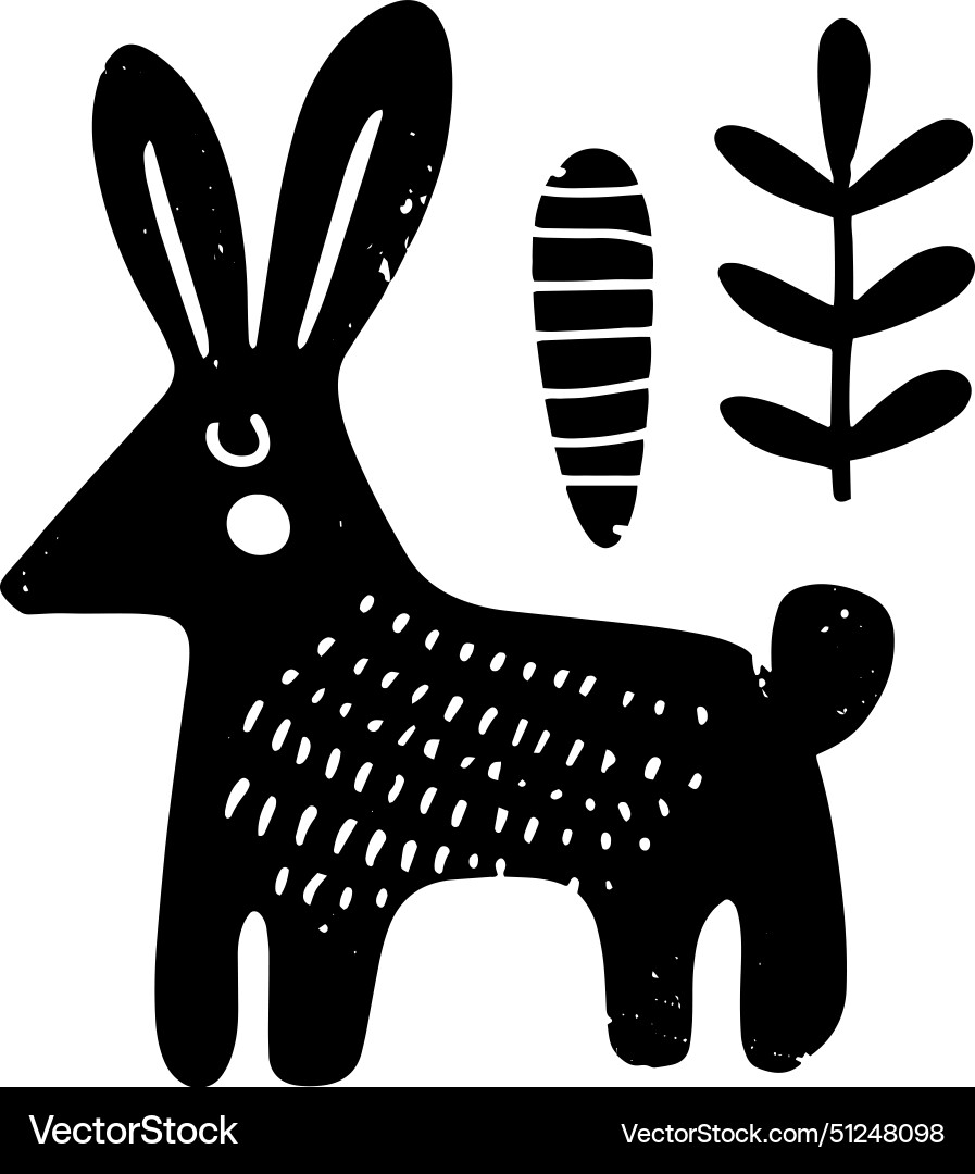 Folk art rabbit and plant design Royalty Free Vector Image