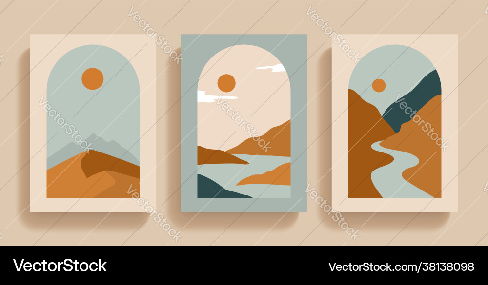 Simply posters with rivers desert sun Royalty Free Vector