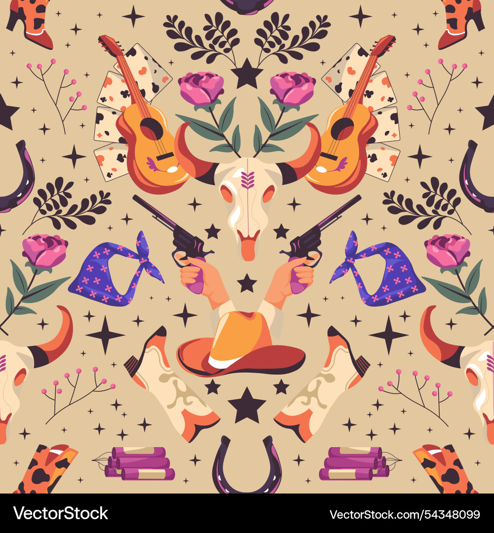 Beige cowboy themed pattern Royalty Free Vector Image