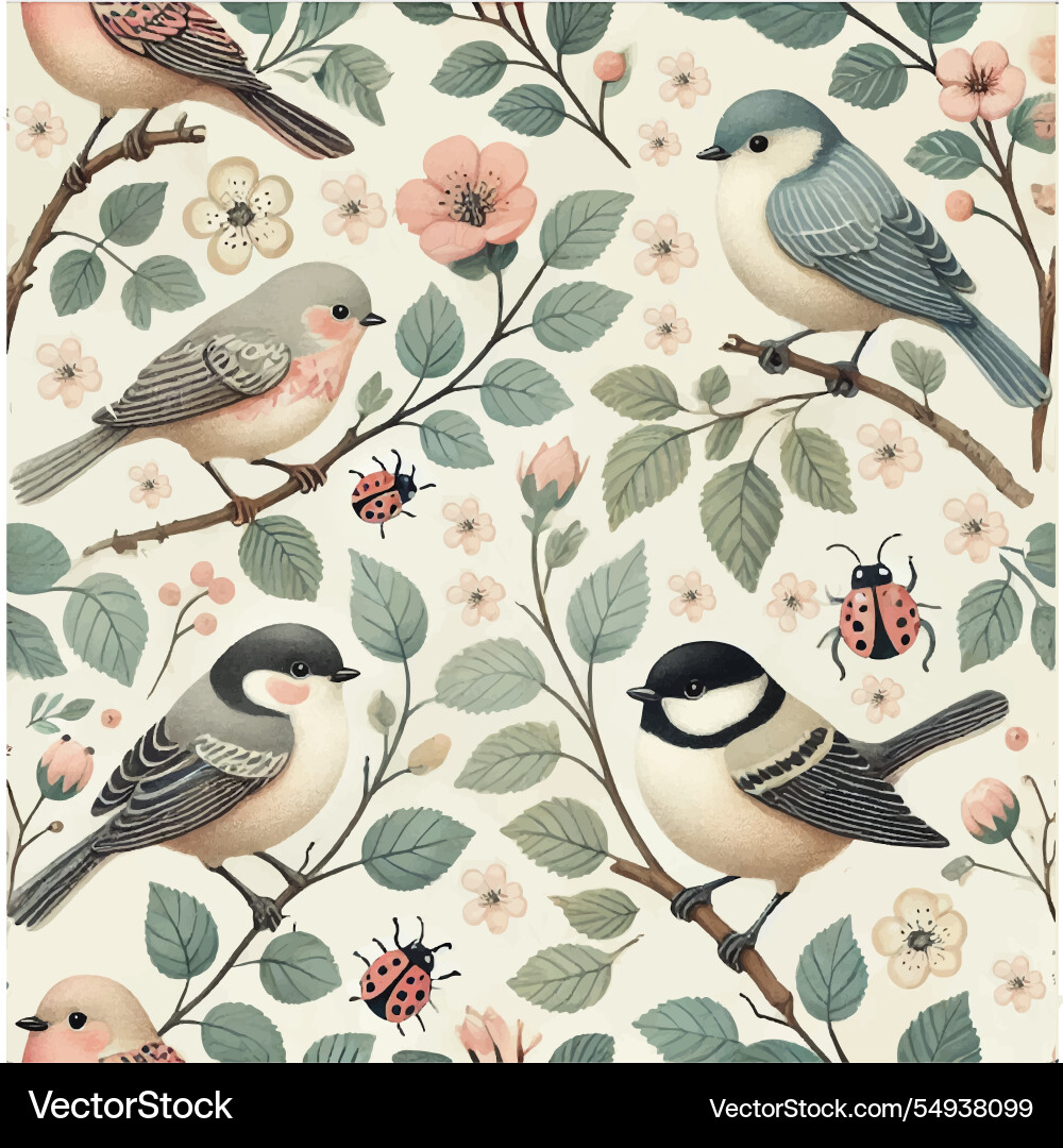 Botanical birds background design print Royalty Free Vector