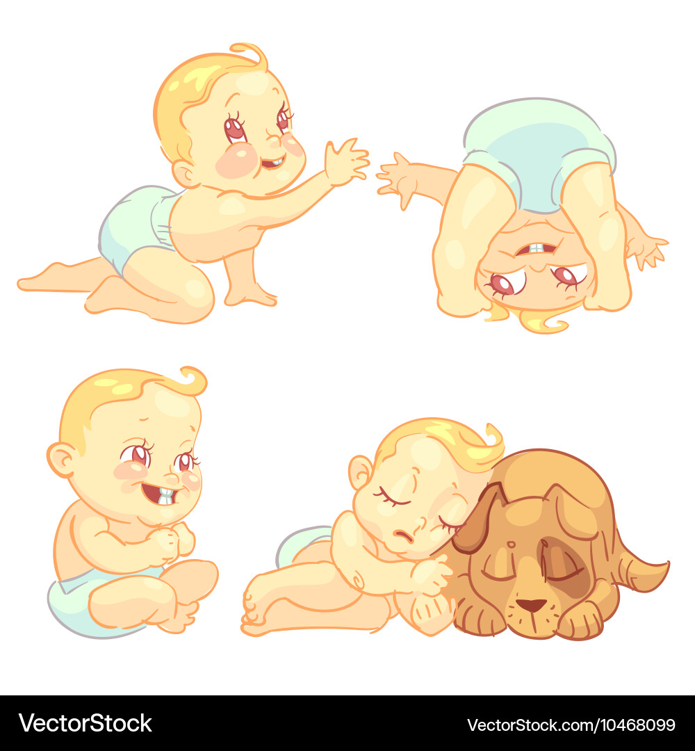 Cute baby in diaper character set Royalty Free Vector Image