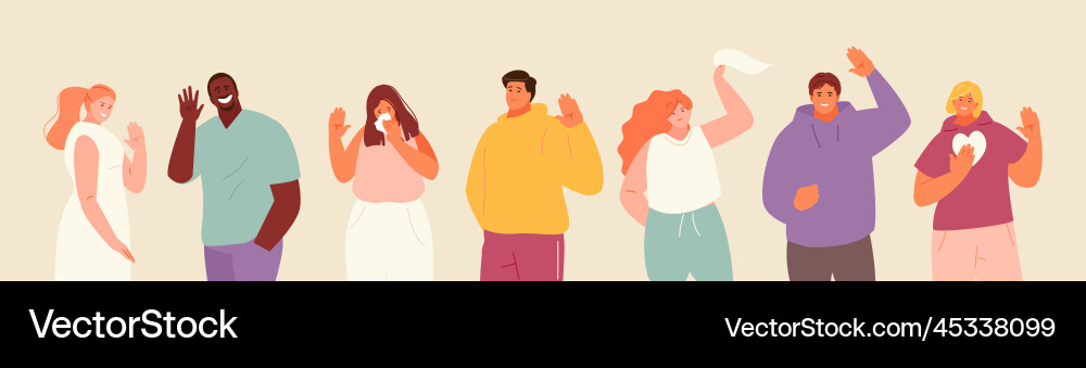 People saying goodbye a group waving their hands Vector Image