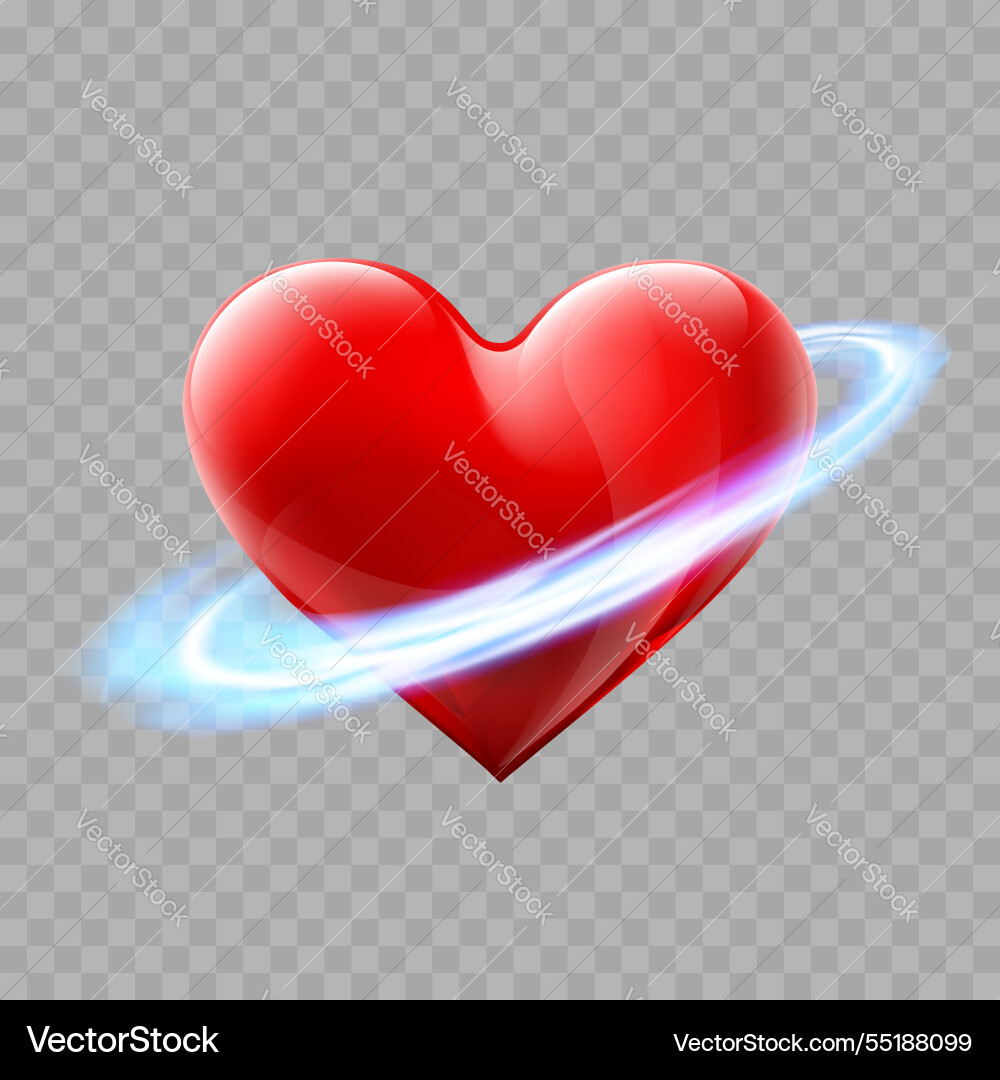 Red heart shape with rays of light around Vector Image
