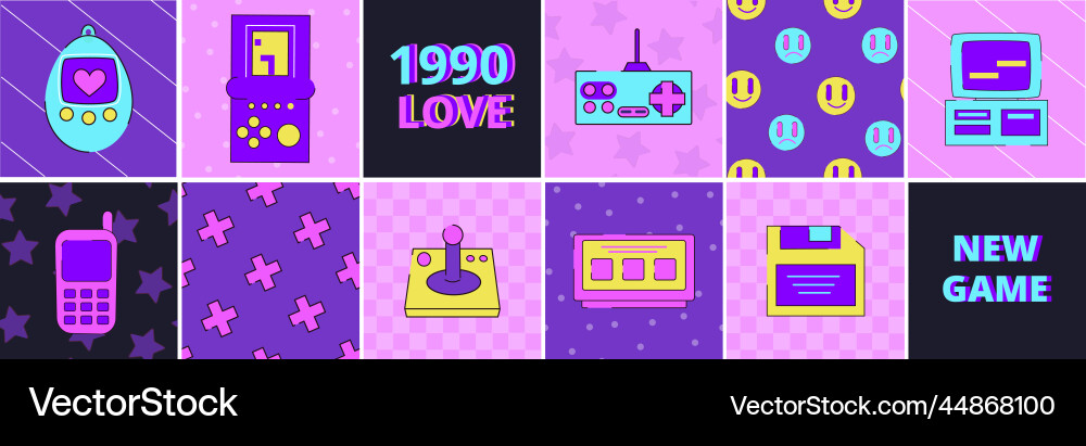 1990s geek stickers windows elements neon 90s Vector Image