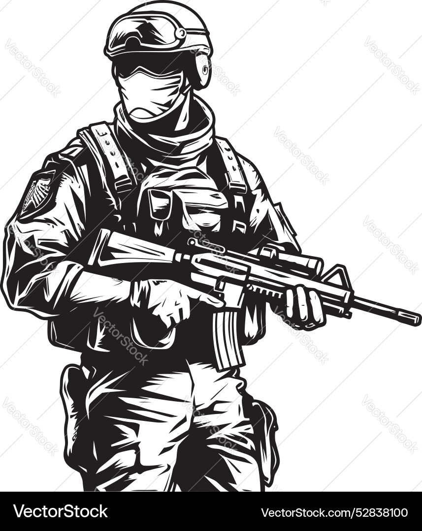 Armed guardian military rifle emblem sentinel Vector Image