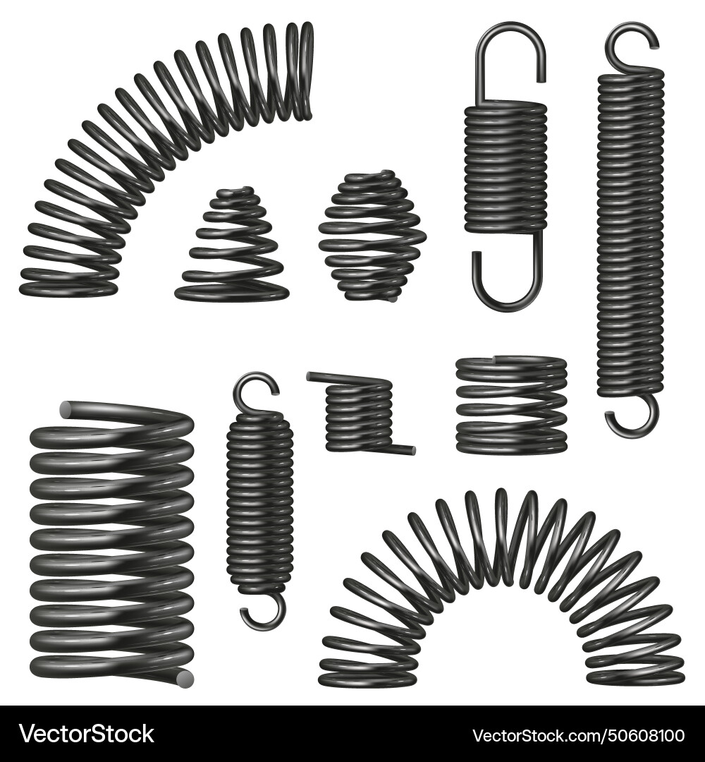 Black metal spring realistic set Royalty Free Vector Image