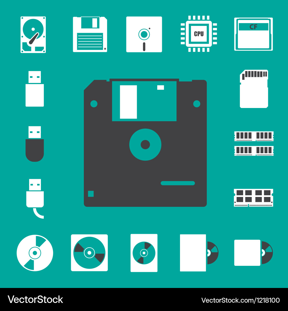 Computer and storage icons set eps 10 Royalty Free Vector