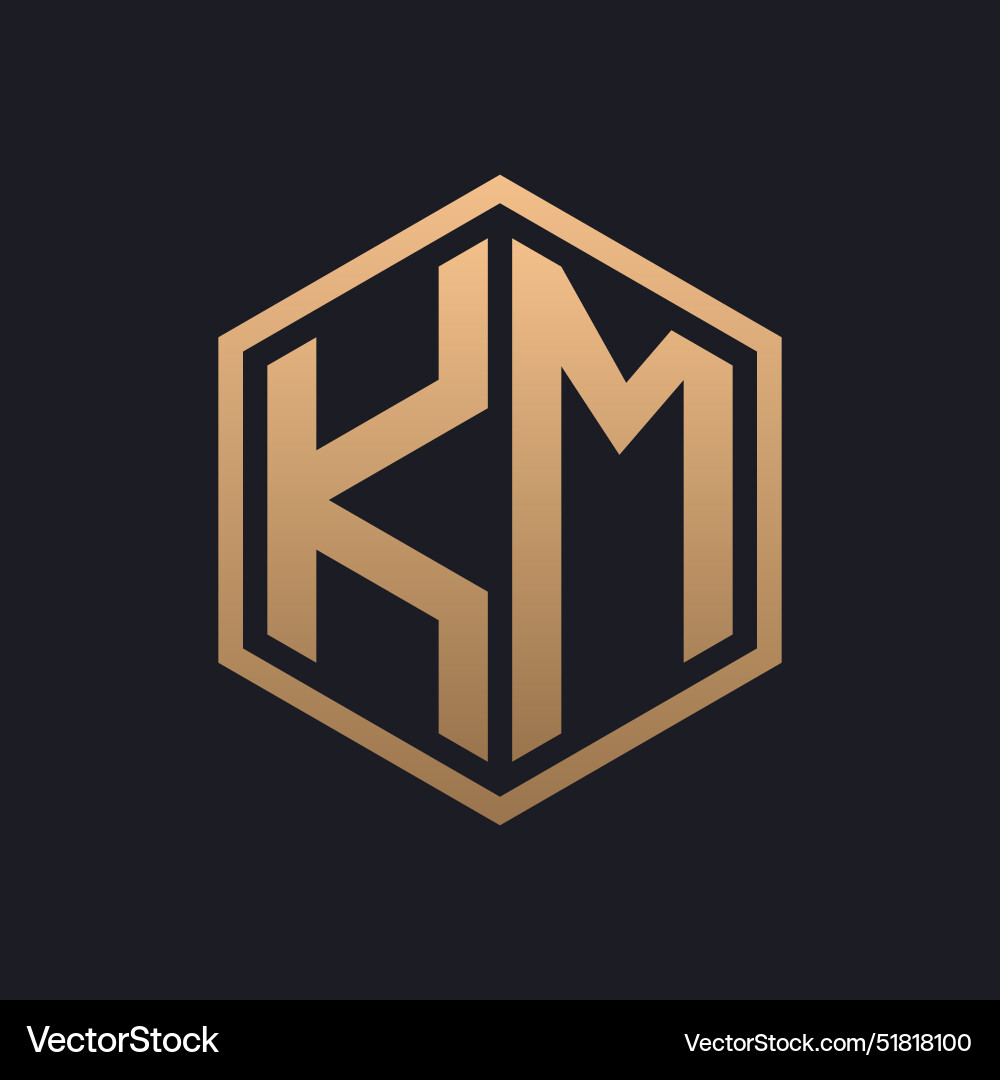 Elegant hexagon letter km logo design initial Vector Image