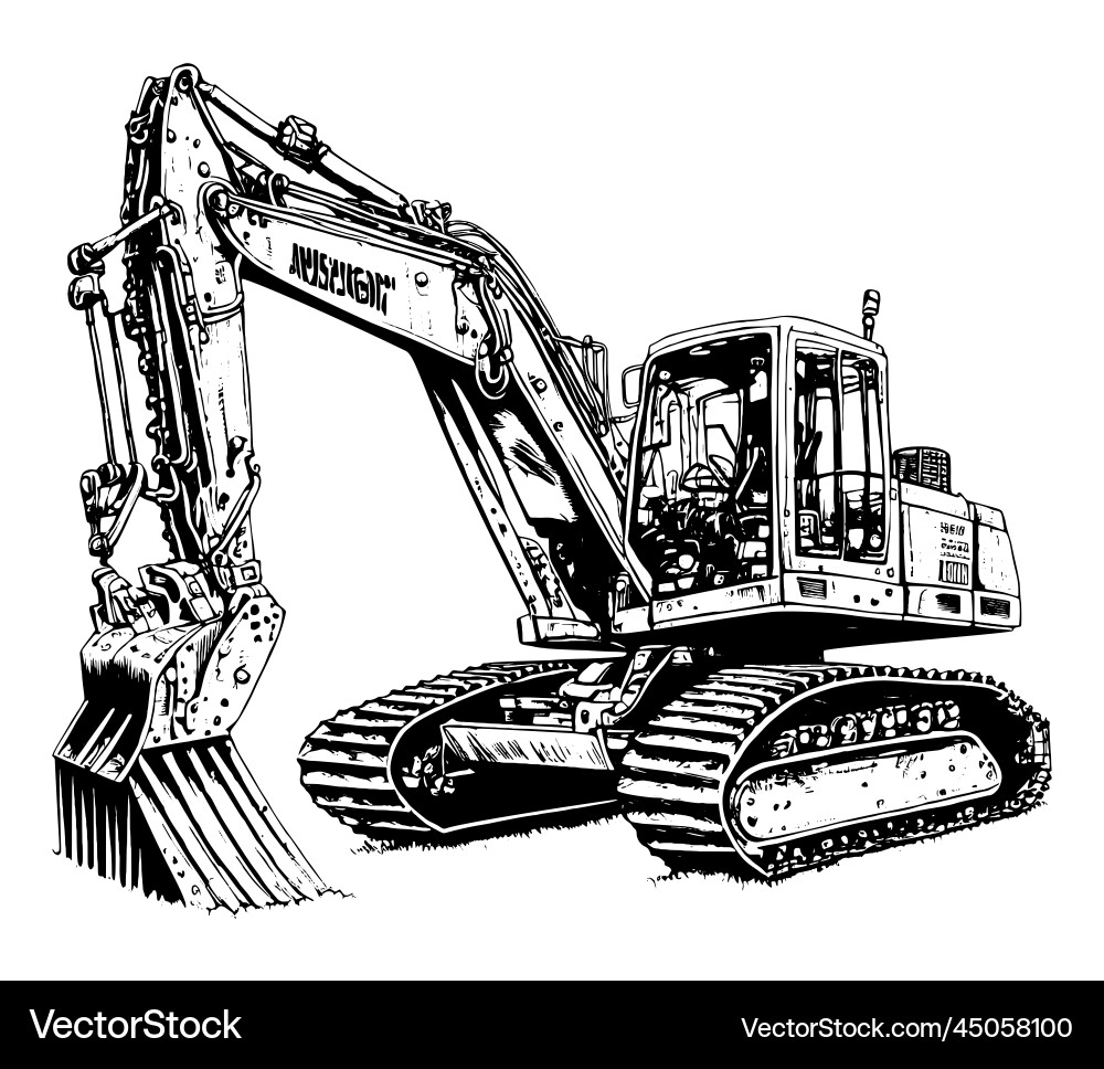 Excavator drawing isolated on white background Vector Image
