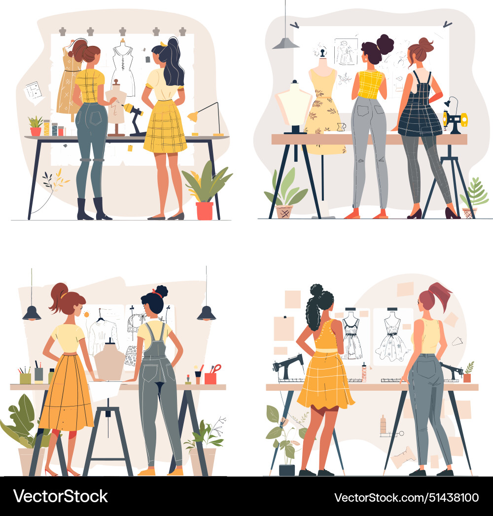 Fashion designer studio cartoon concepts Vector Image