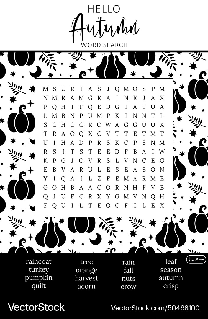 Hello autumn word search puzzle Royalty Free Vector Image