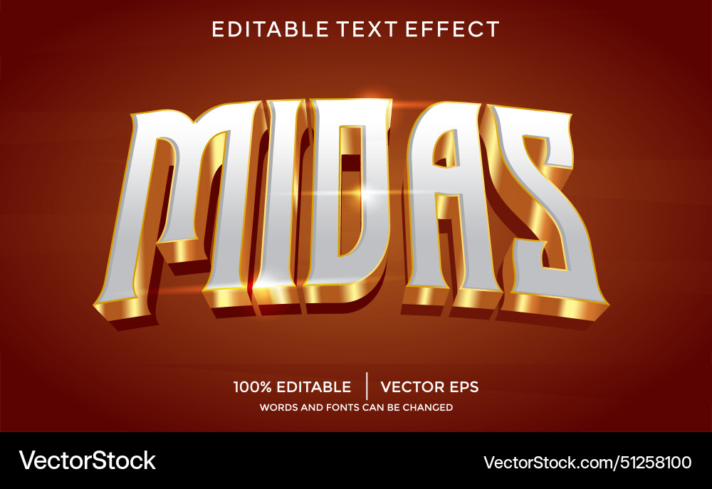 Midas 3d text effect template Royalty Free Vector Image
