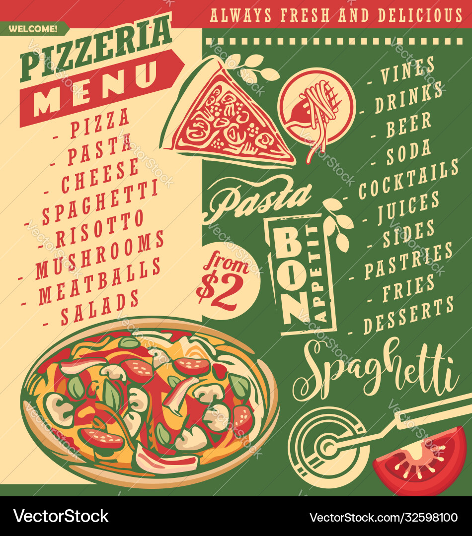 Pizza menu document template Royalty Free Vector Image