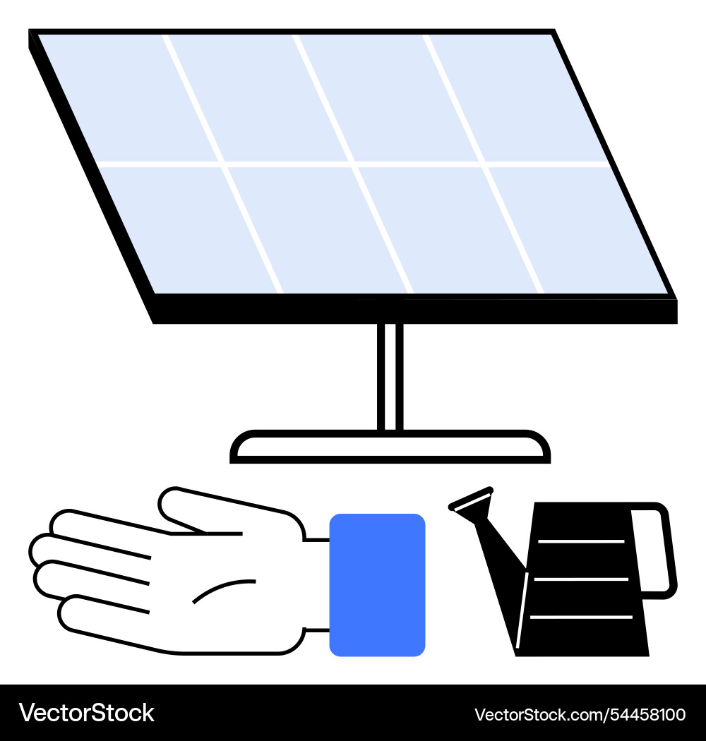 Erneuerbares Energiekonzept mit Solarpanel Hand Vektorbild
