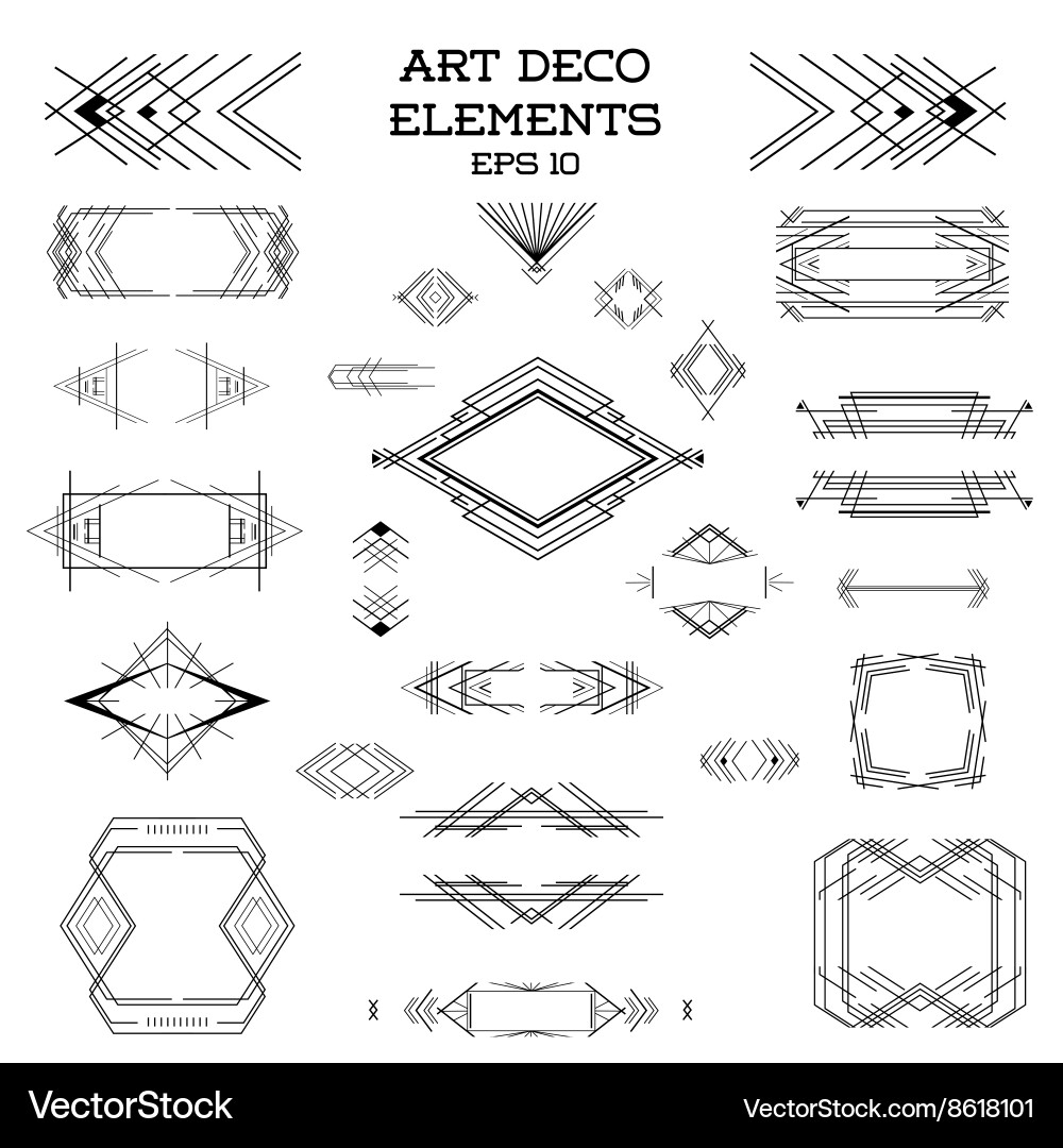 Art Deco Design Elements Golden Vintage Floral Calligraphic Design