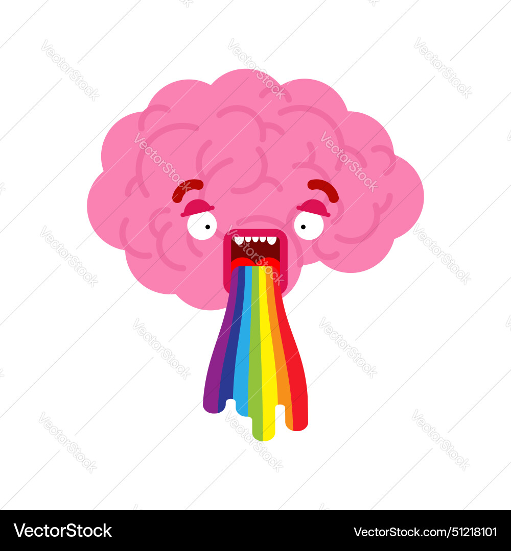 Brain vomit rainbow isolated brains retching Vector Image