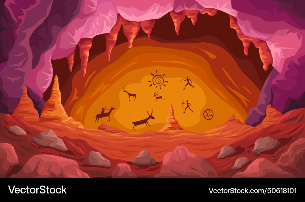 Cave rock art prehistoric human primitive drawing Vector Image
