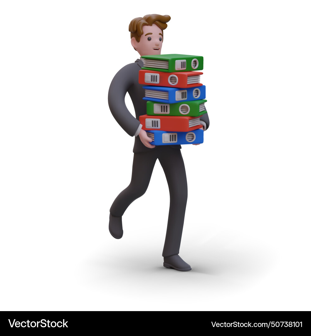 Man in suit carries stack of binder folders Vector Image