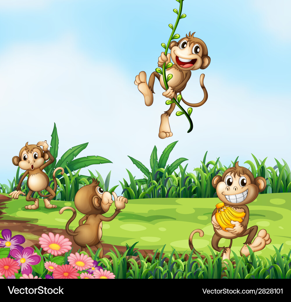 Monkeys playing Royalty Free Vector Image - VectorStock