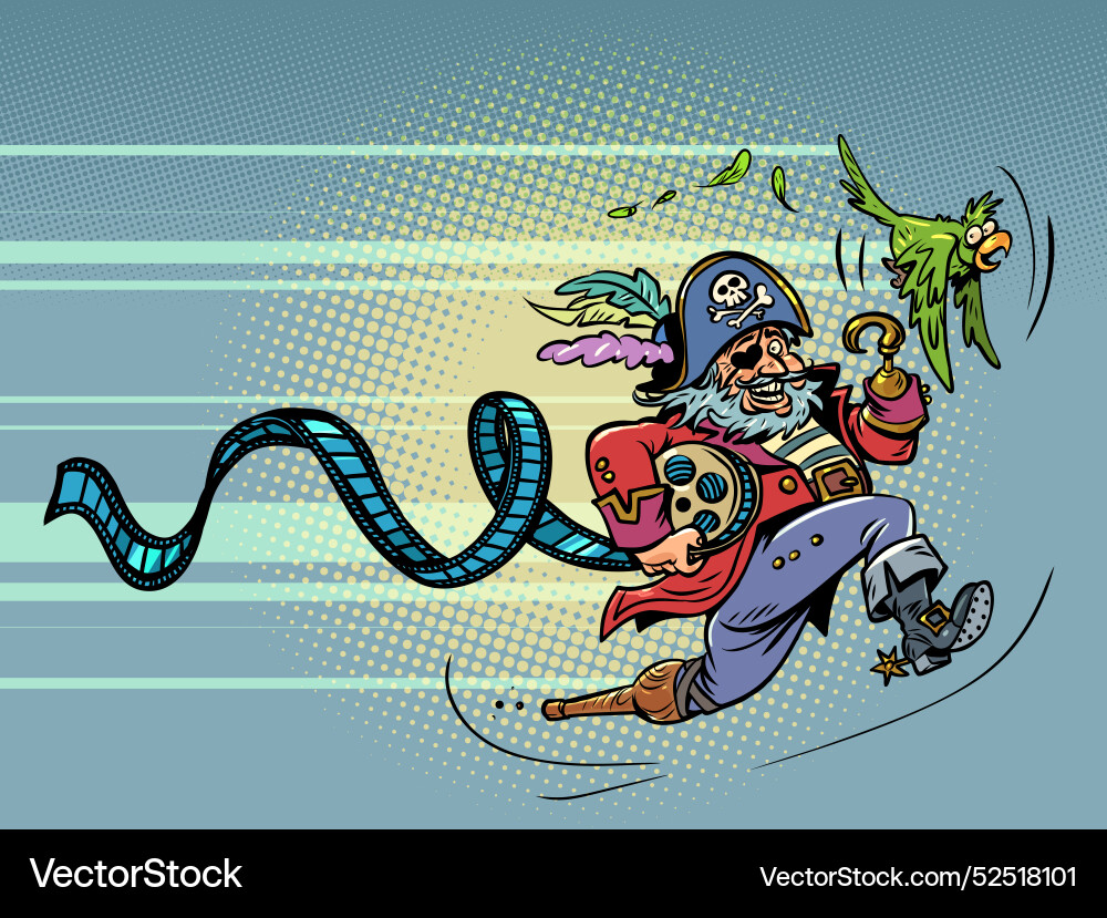 Pirate with the parrot runs away Royalty Free Vector Image