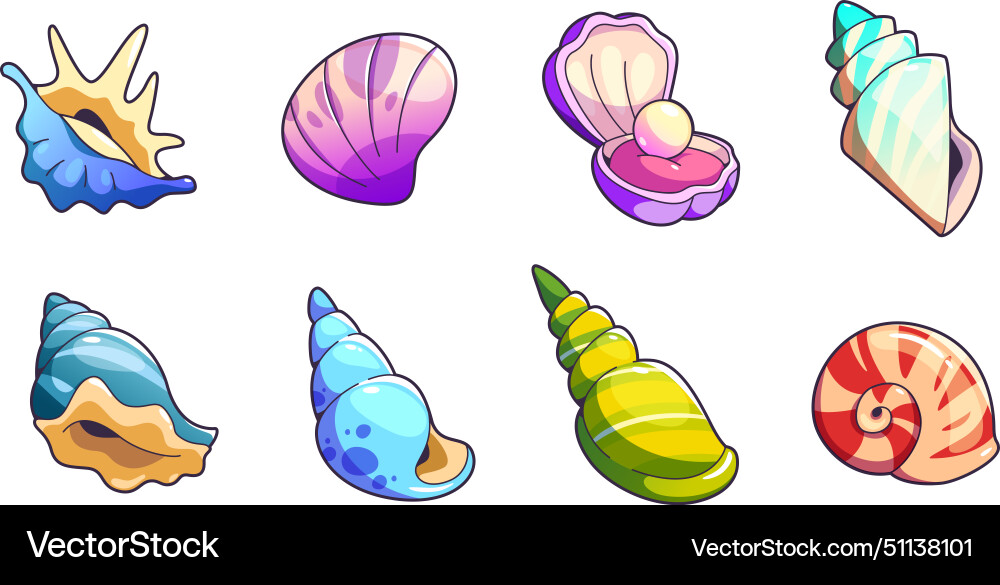 Sea shell and vessels game assets set Royalty Free Vector
