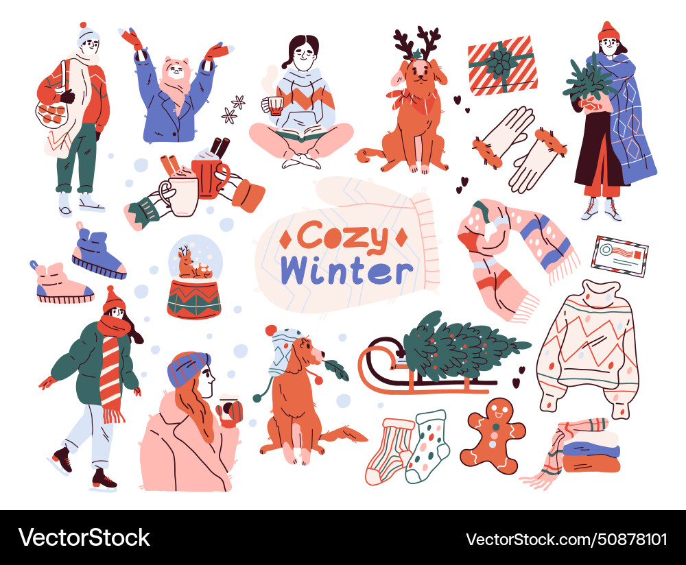 Set of cozy winter elements Royalty Free Vector Image